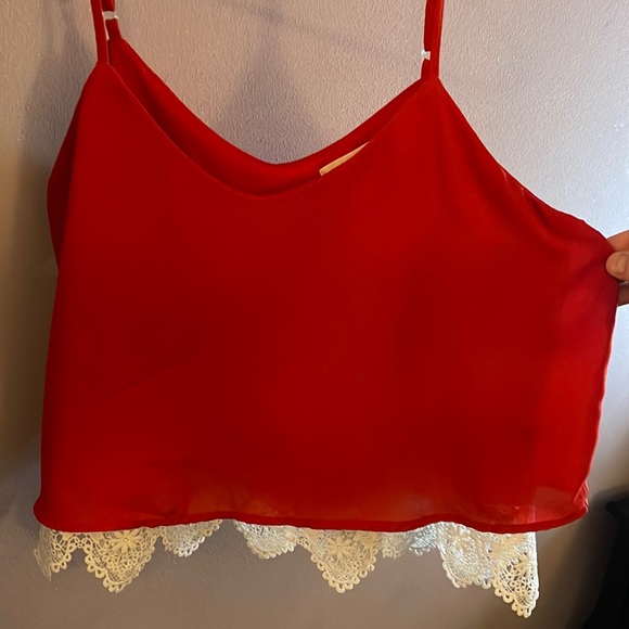 Tops | Medium Red With White Fringe Tank Top | Poshmark